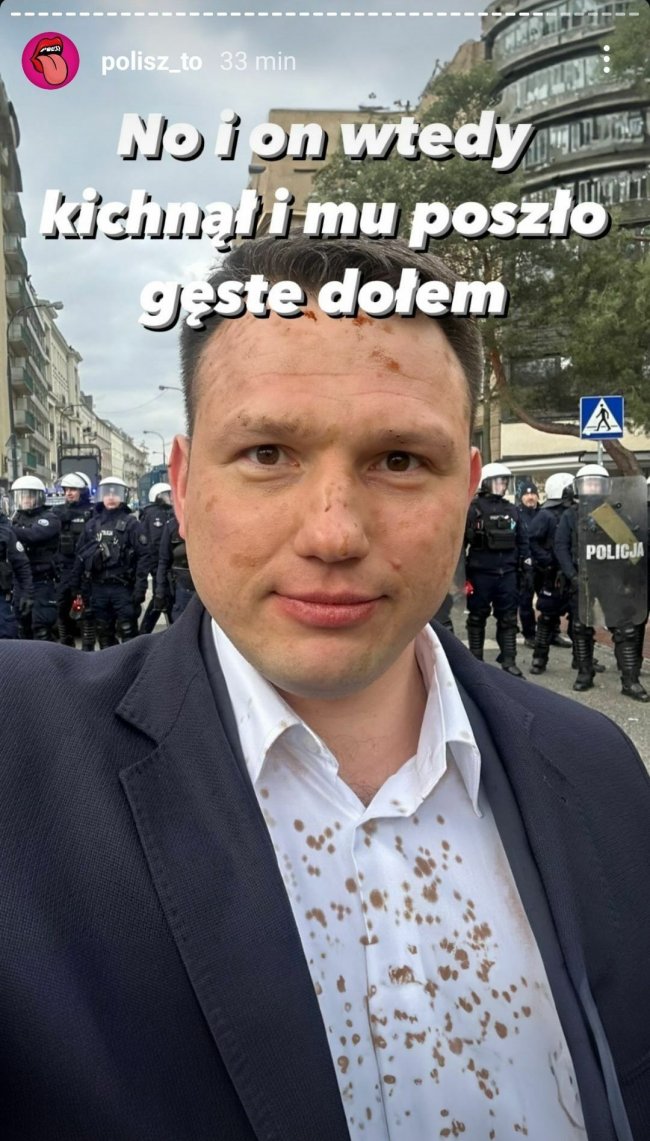 Sławomir Mentzen troszkę się zabrudził na proteście rolników. Są memy